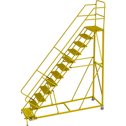 12 Step 24"W Steel Safety Angle Rolling Ladder, Grip Strut, Safety ...