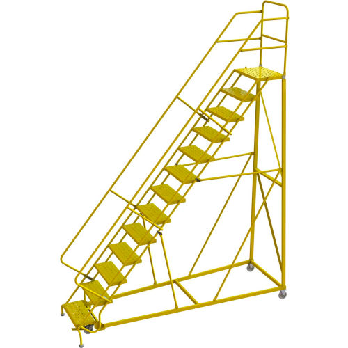 13 Step 24"W Steel Safety Angle Rolling Ladder, Perforated Tread ...