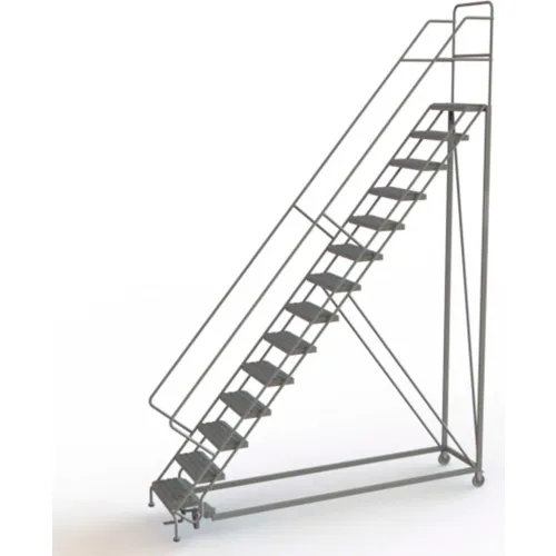 14 Step 24"W Steel Safety Angle Rolling Ladder, Perforated Tread, Gray ...