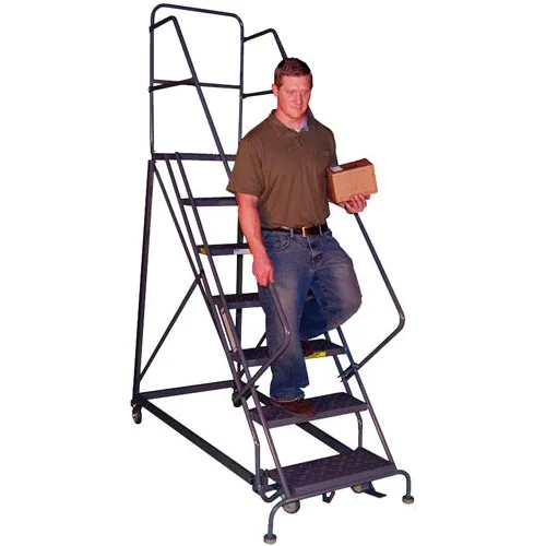 12 Step Heavy-Duty 600 Lb. Cap. Safety Angle Steel Rolling Ladder ...