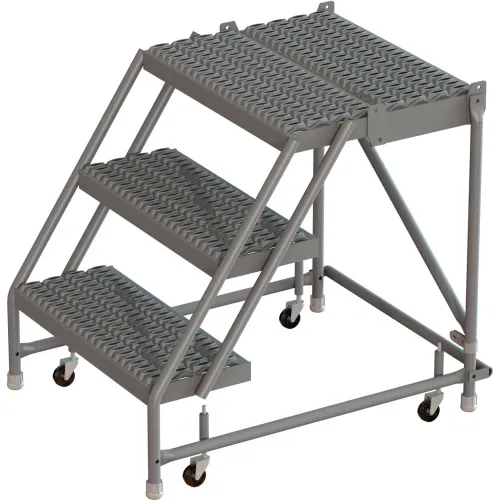 3 Step 24"W 20"D Top Step Steel Rolling Ladder, Grip Strut Tread, No ...