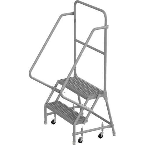 2 Step 24"W 10"D Top Step Steel Rolling Ladder, Grip Strut Tread, 36 ...