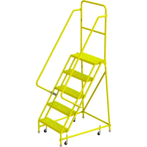 Tri Arc Perforated 24"W 5 Step Steel Rolling Ladder, 10"D Top Step ...