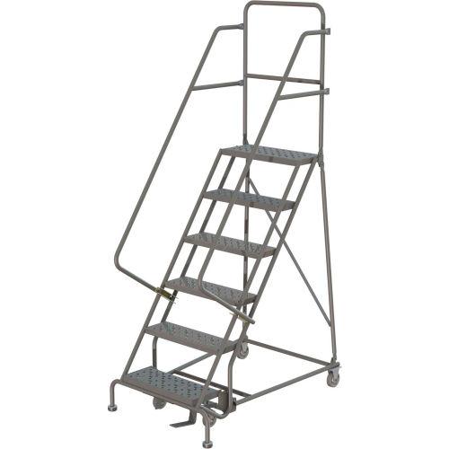 6 Step 16"W 10"D Top Step Steel Rolling Ladder, Perforated Tread, 36 ...