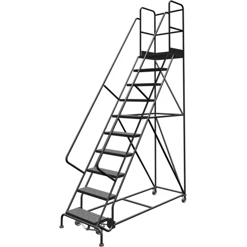 10 Step 24"W 30"D Top Step Steel Rolling Ladder, Perforated Tread, 42 ...
