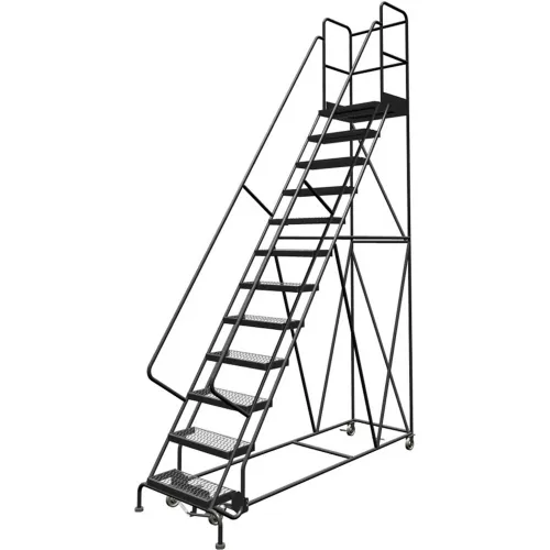 12 Step 24"W 30"D Top Step Steel Rolling Ladder, Grip Strut Tread, 42 ...
