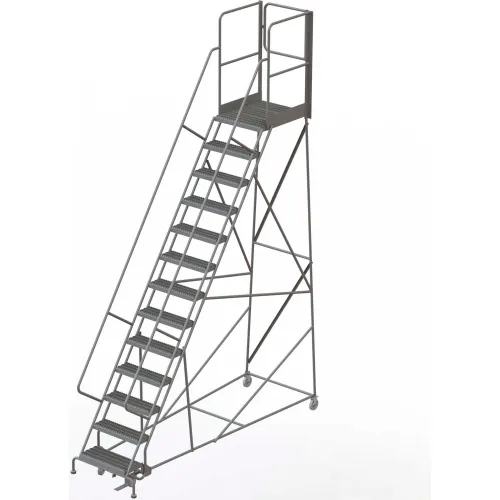 13 Step Steel Rolling Ladder W/Rear Exit Walk Off Gate, 24"W X 30"D ...