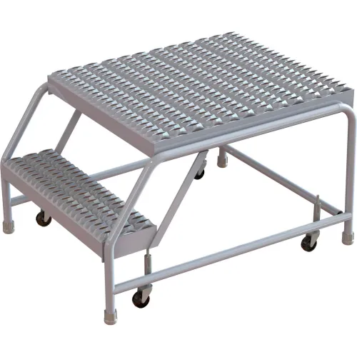 2 Step Aluminum Rolling Ladder, 16"W Grip Tread, 28"D Top Step, W/O ...