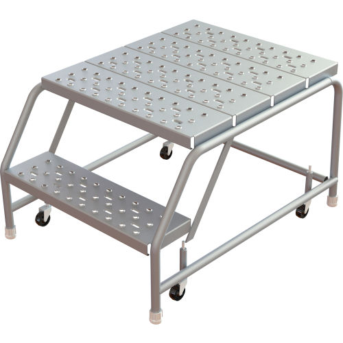Tri-Arc Rolling Ladder, 2 Step, Aluminum, Perforated, 28" Deep Top Step ...