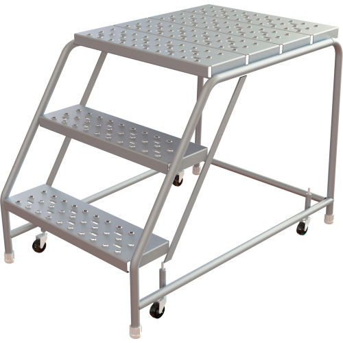Tri-Arc Rolling Ladder, 3 Step, Aluminum, Perforated, 28" Deep Top Step ...