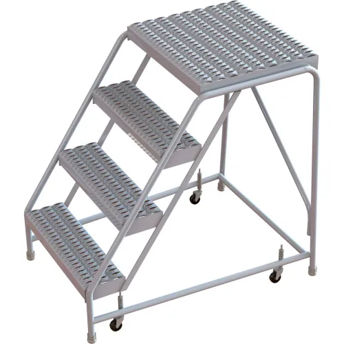 4 Step Aluminum Rolling Ladder, 24"W Grip Tread, 21"D Top Step, W/O ...