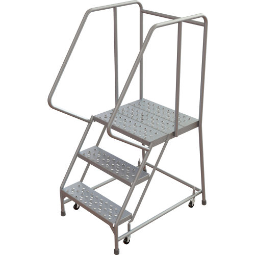 Tri-Arc Rolling Ladder, 3 Step, Aluminum, Perforated, 21" Deep Top Step ...