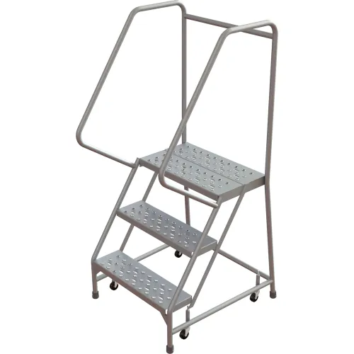 Tri-Arc Rolling Ladder, 3 Step, Aluminum, Perforated, 14" Deep Top Step ...