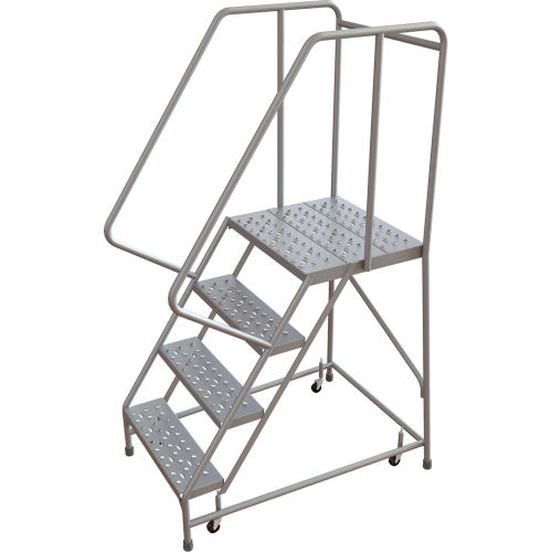 Tri-Arc Rolling Ladder, 4 Step, Aluminum, Perforated, 21" Deep Top Step ...