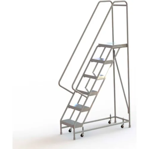 6 Step Aluminum Rolling Ladder, 16"W Ribbed Tread, 14"D Top Step ...