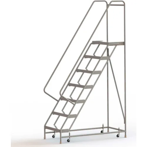 7 Step Aluminum Rolling Ladder, 24"W Ribbed Tread, 14"D Top Step ...