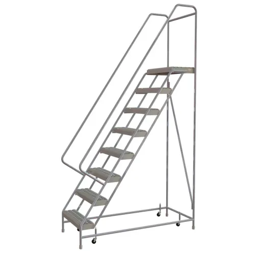 8 Step Aluminum Rolling Ladder, 24"W Grip Tread, 28"D Top Step ...