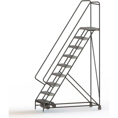 9 Step Aluminum Rolling Ladder, 24"W Ribbed Tread, 28"D Top Step ...