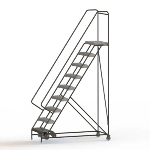 9 Step Aluminum Rolling Ladder, 24"W Grip Tread, 21"D Top Step ...