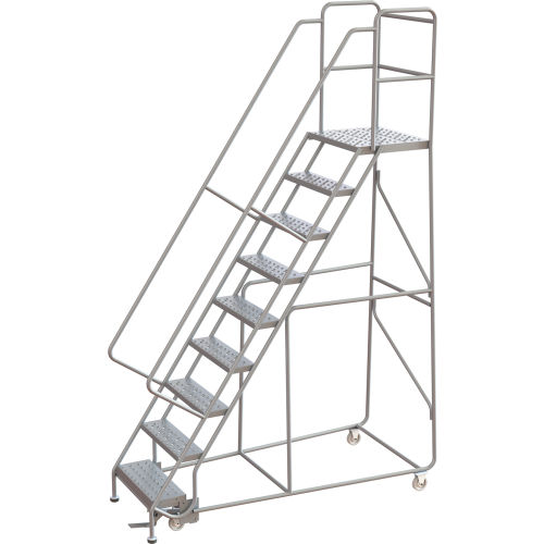 Tri-Arc Rolling Ladder, 9 Step, Aluminum, Perforated, Lock Step, 21"D ...