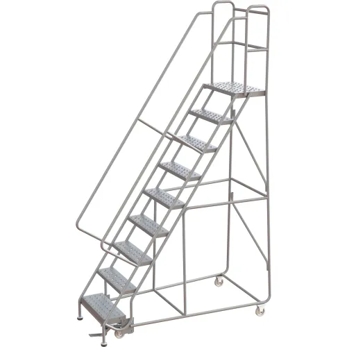 Tri-Arc Rolling Ladder, 9 Step, Aluminum, Perforated, Lock Step, 14"D ...