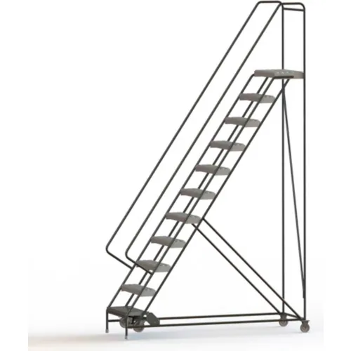 11 Step Aluminum Rolling Ladder, 24"W Grip Tread, 21"D Top Step ...