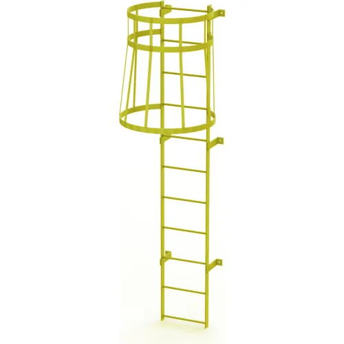 11 Step Steel Caged Fixed Access Ladder, Safety Yellow - WLFC1111-Y
