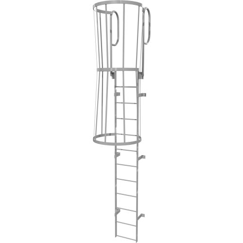 12 Step Steel Caged Walk Through Fixed Access Ladder, Gray - WLFC1212