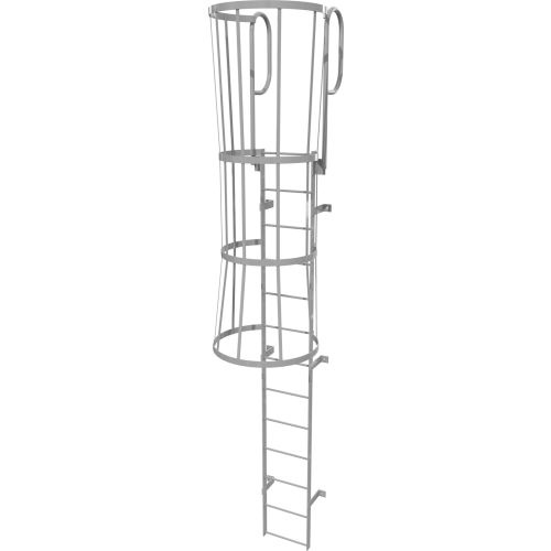 13 Step Steel Caged Walk Through Fixed Access Ladder, Gray - WLFC1213