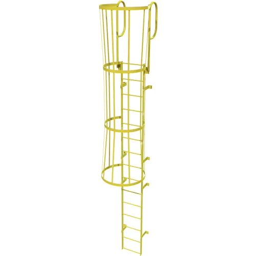 15 Step Steel Caged Walk Through Fixed Access Ladder, Yellow - WLFC1215-Y