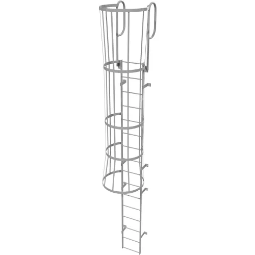 16 Step Steel Caged Walk Through Fixed Access Ladder, Gray - WLFC1216