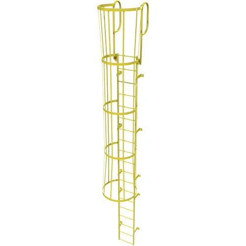 19 Step Steel Caged Walk Through Fixed Access Ladder, Yellow - WLFC1219-Y