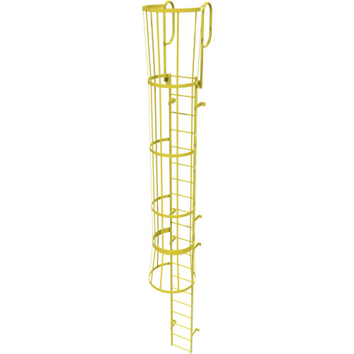 20 Step Steel Caged Walk Through Fixed Access Ladder, Yellow - WLFC1220-Y
