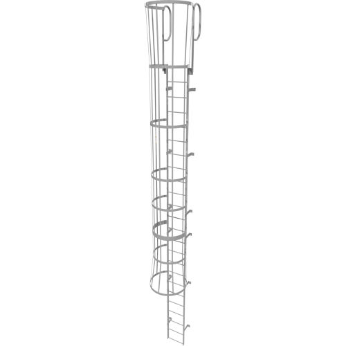 24 Step Steel Caged Walk Through Fixed Access Ladder, Gray - WLFC1224