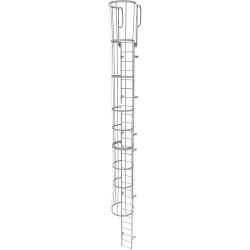 28 Step Steel Caged Walk Through Fixed Access Ladder, Gray - WLFC1228