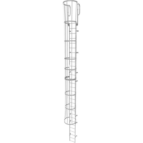 30 Step Steel Caged Walk Through Fixed Access Ladder, Gray - WLFC1230