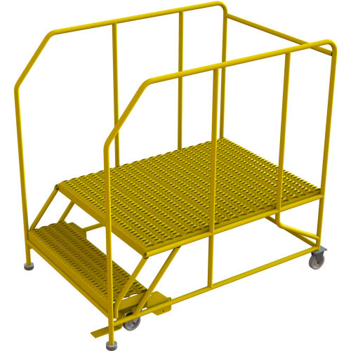 2 Step Mobile Work Platform 36"W x 48"L, 36" Handrails, Safety Yellow ...