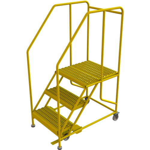 3 Step Mobile Work Platform 24"W x 24"L, 36" Handrails, Safety Yellow ...