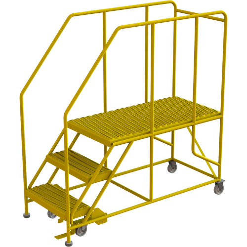 3 Step Mobile Work Platform 24"W x 48"L, 36" Handrails, Safety Yellow ...