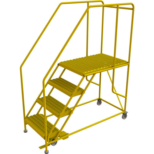 4 Step Mobile Work Platform 24"W x 36"L, 36" Handrails, Safety Yellow ...