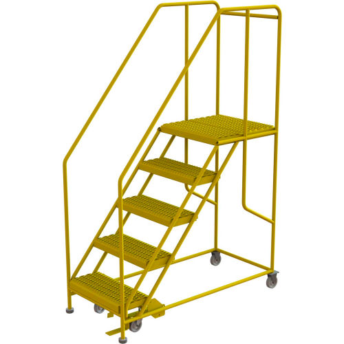 5 Step Mobile Work Platform 24"W x 24"L, 36" Handrails, Safety Yellow ...