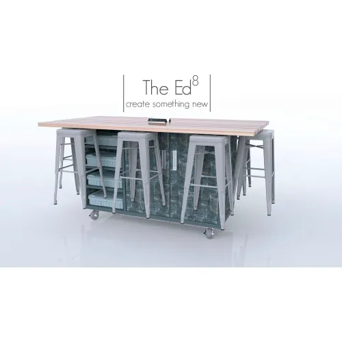CEF ED 8 Seater Classroom Table, 84"L x 48"W x 42"H, Gray, Red Stool