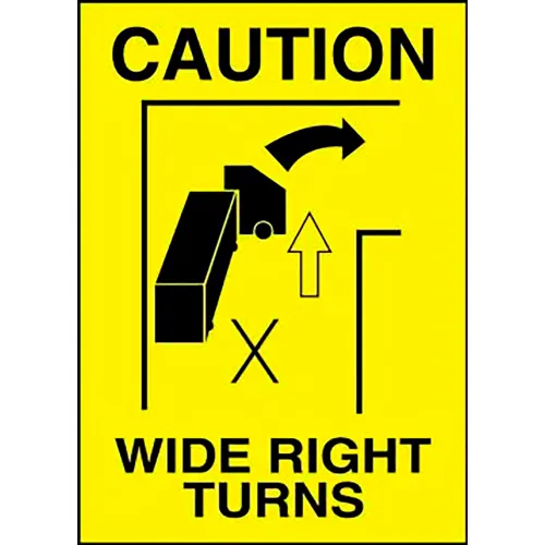 AccuformNMC™ Caution Wide Right Turns Sign, Graphic, Adhesive Dura ...