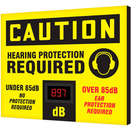 Accuform SCS604 Decibel Meter Sign, Caution Hearing Protection Required ...