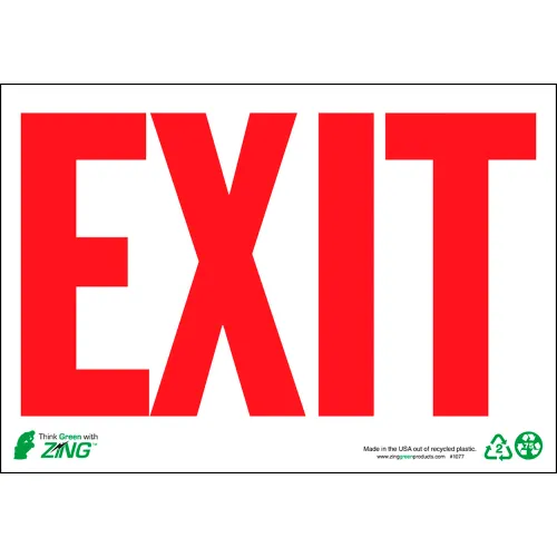 Zing Eco Safety Sign, Exit, Red on White, 10"W x 7"H, Recycled Aluminum