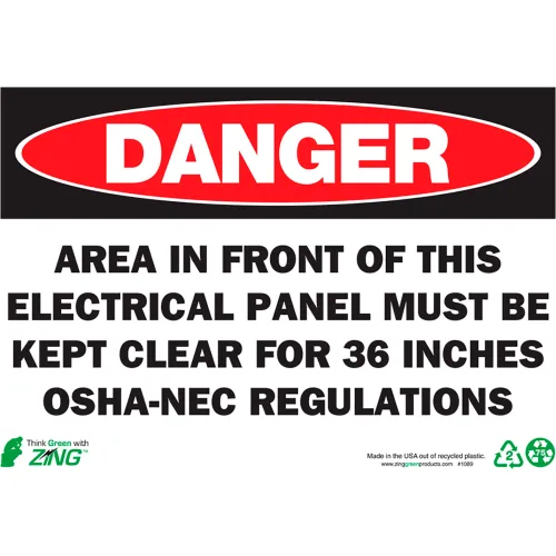 Zing Eco Safety Sign, Danger Electrical Panel, 10"W x 7"H, Recycled ...