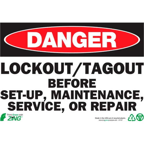 Zing Eco Safety Sign, Danger Lockout-Tagout, 10"W x 7"H, Recycled ...