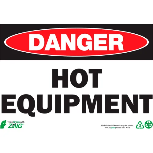 Zing Eco Safety Sign, Danger Hot Equipment, 10"W x 7"H, Recycled ...