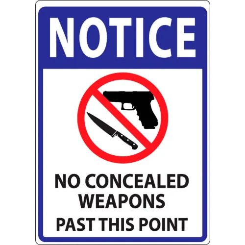 Zing Concealed Carry Sign, Notice No Concealed Weapons Past This Point ...