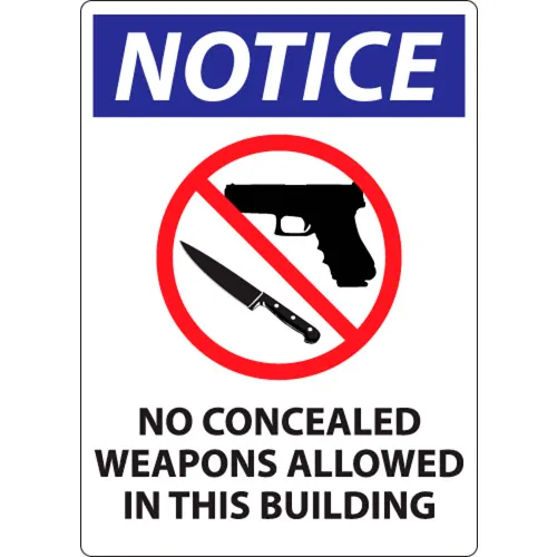 Zing Concealed Carry Sign, Notice No Concealed Weapons Allowed..., 7"W ...